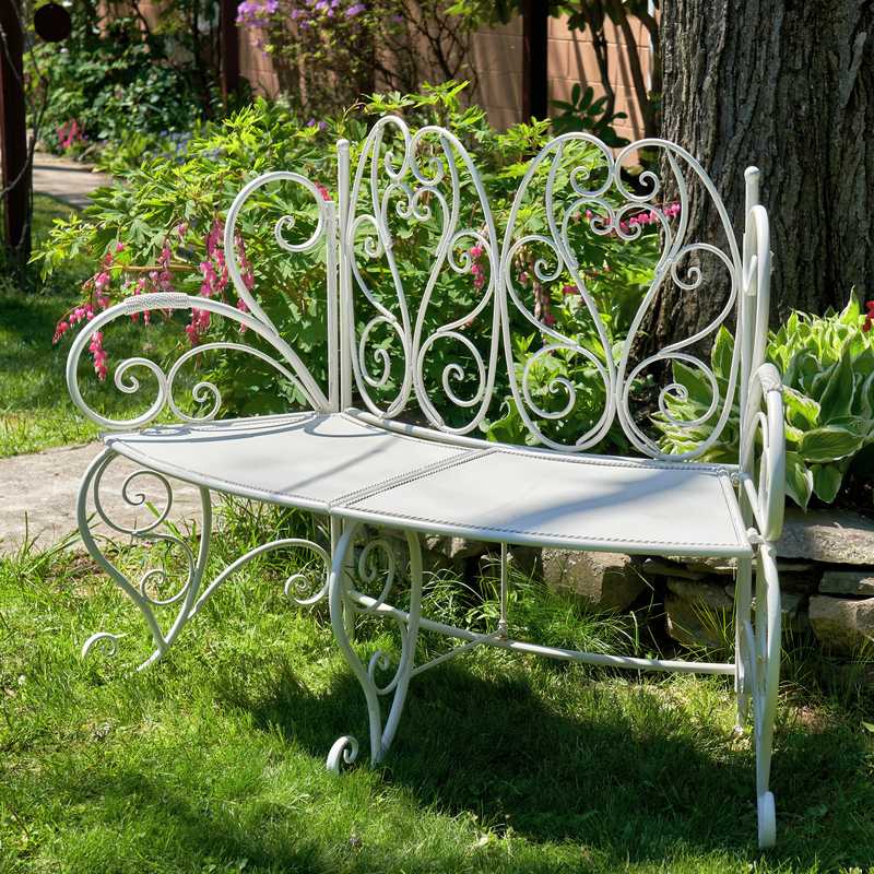 Curved metal garden bench store