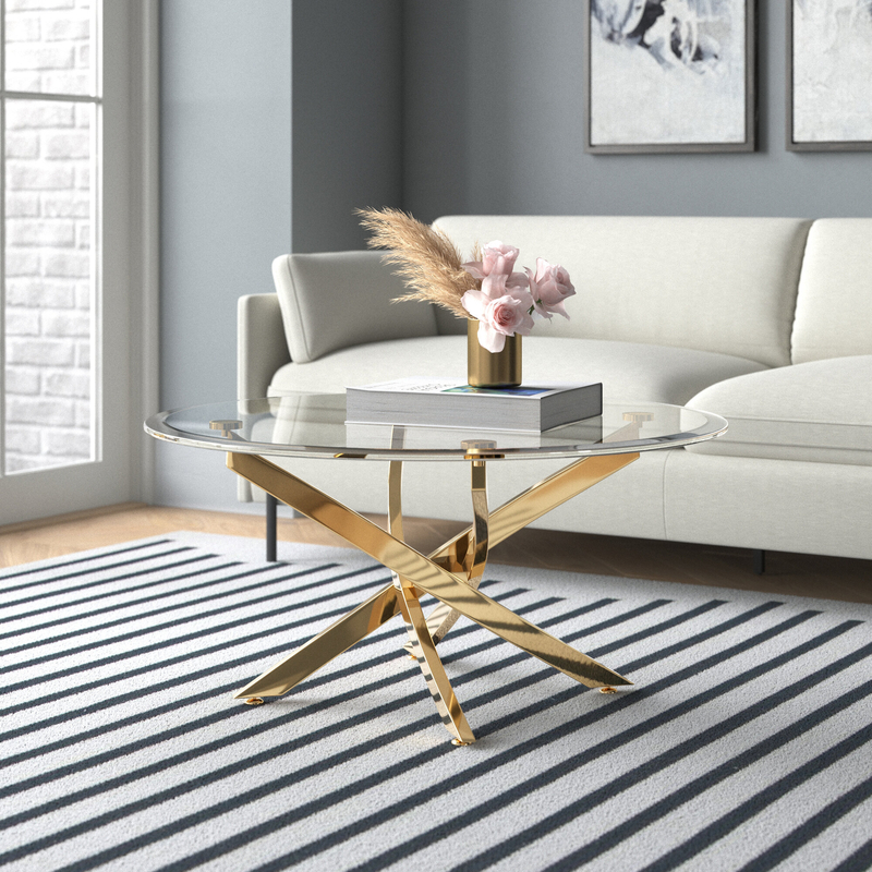Cross Legs Glass Coffee Table