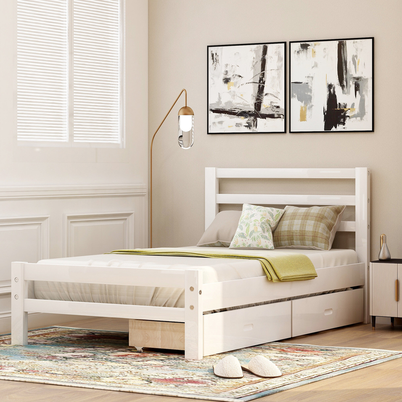 Full size platform bed frame with storage on one side Foter