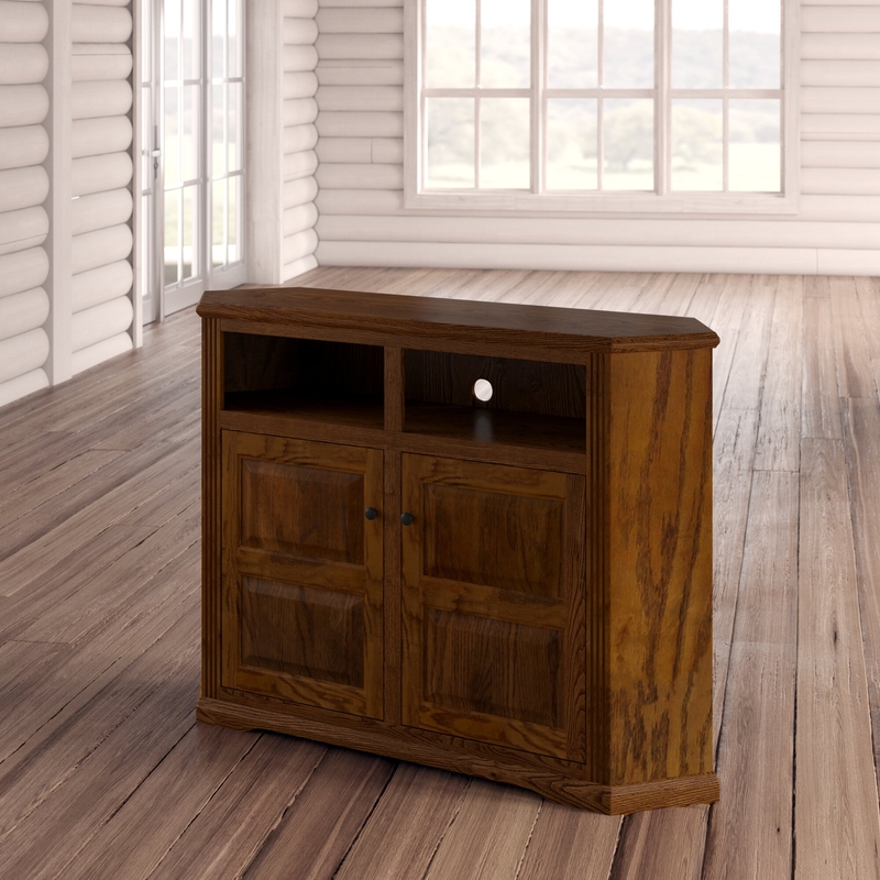Tall Solid Oak Corner TV Unit