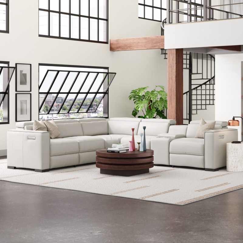 Graddy 6 Piece Leather Power Reclining Sectional Foter