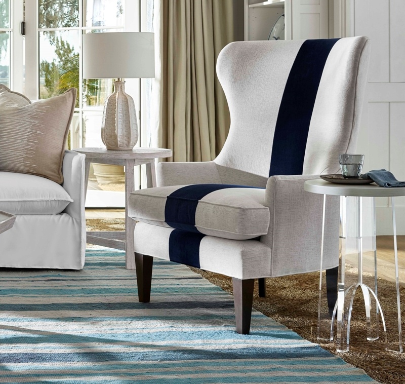 Navy Stripe Surfside Wing Chair Foter