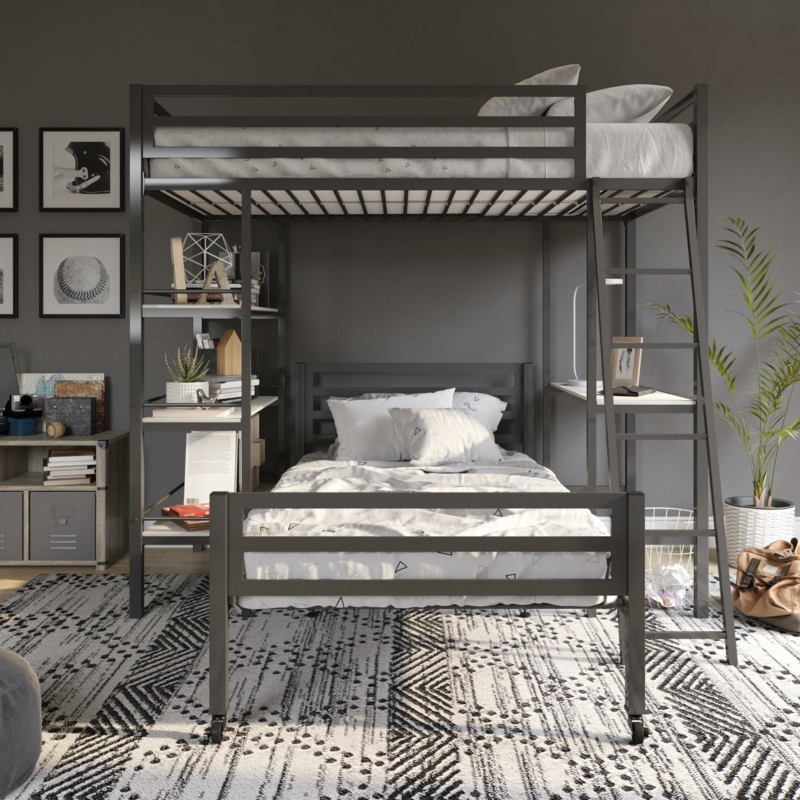 Nova Twin Metal Platform Loft Bed with Built in Desk by Little Seeds Foter